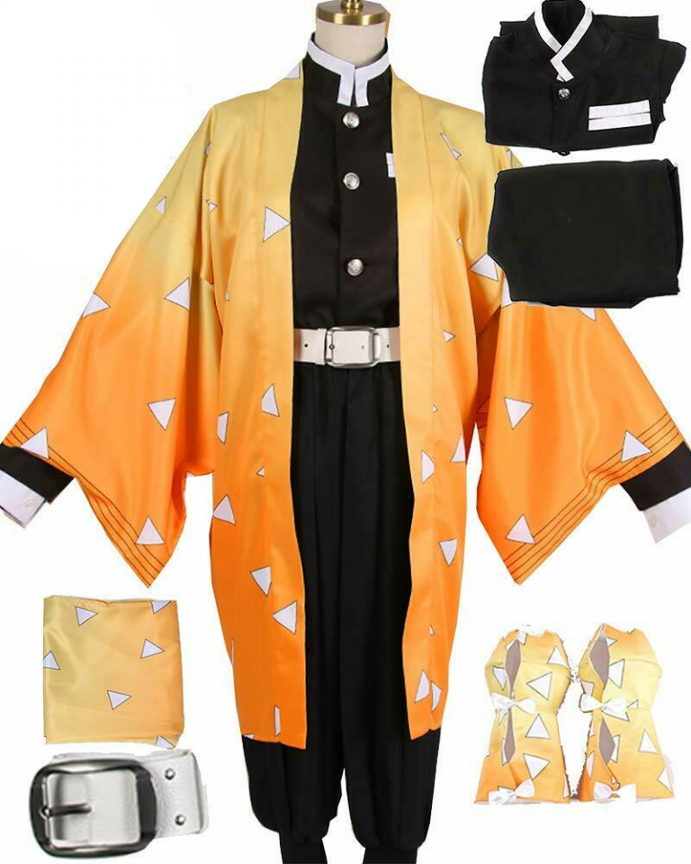 Demon Slayer Kimetsu No Yaiba Agatsuma Zenitsu Cosplay Costume Set ...